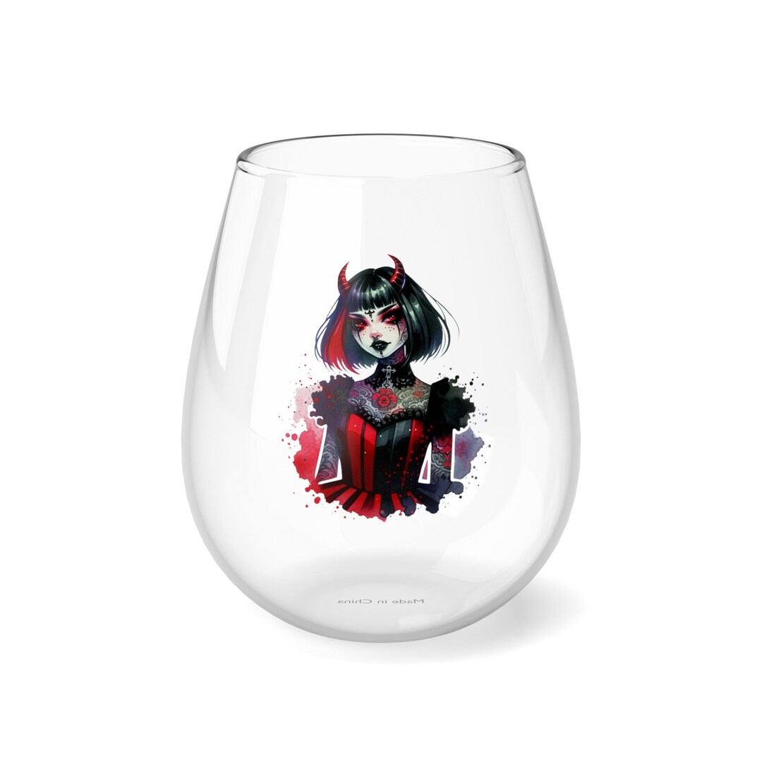 Demon Goth Girl Pastel Goth Stemless Wine Glass, 11.75oz - Etsy