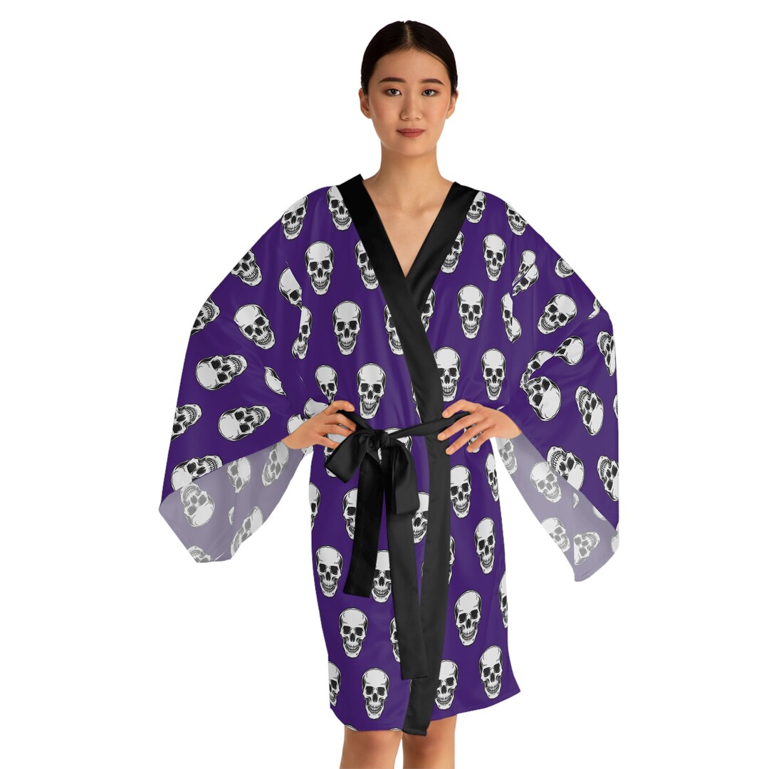 Skull Pattern Dark Purple Goth Long Sleeve Kimono Robe AOP - Etsy