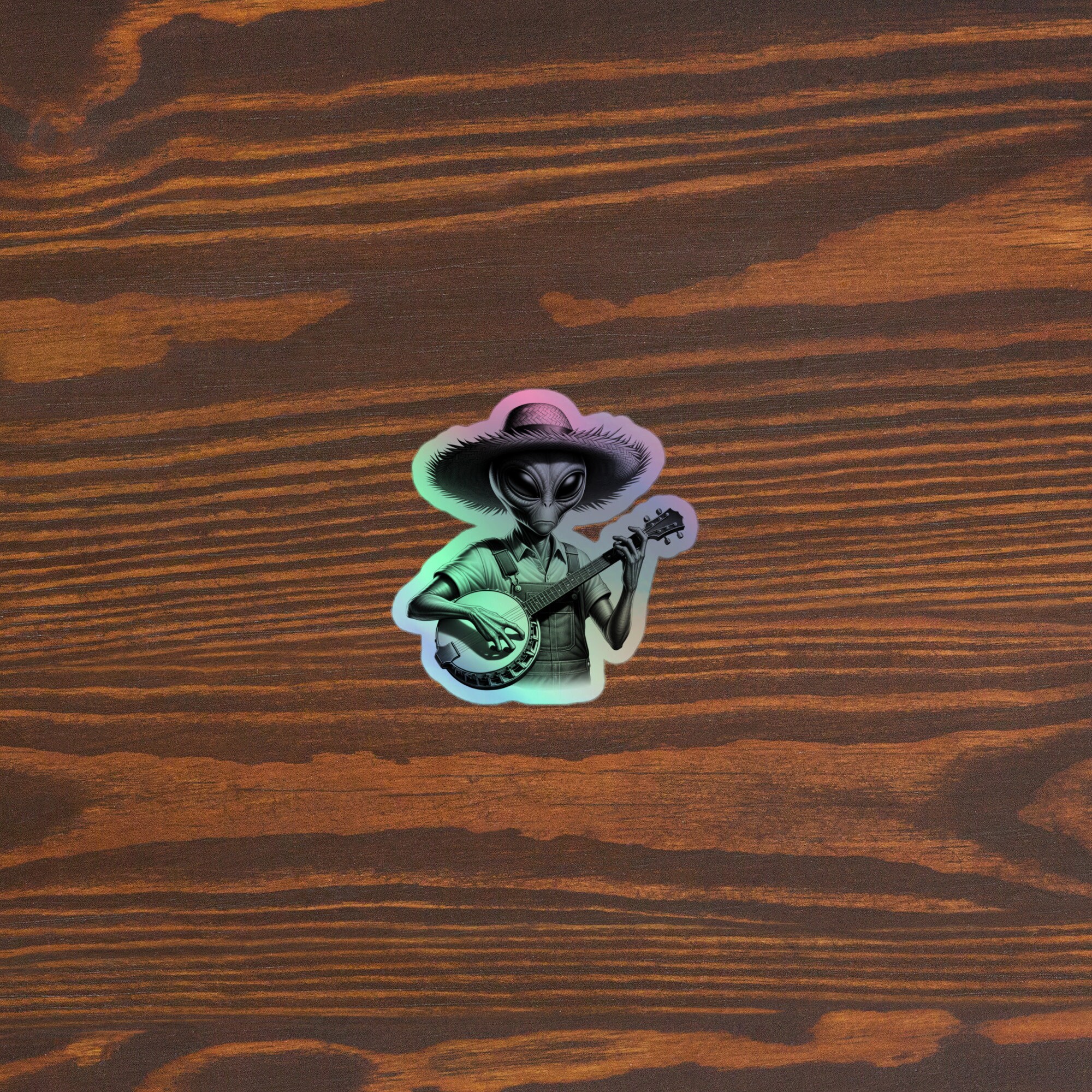 Hillbilly Alien Playing a Banjo | Weird Holographic Stickers - Etsy