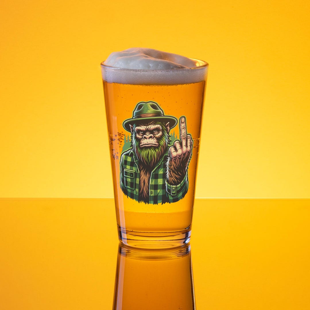 Sasquatch Giving the Middle Finger | Great Outdoors Shaker Pint Glass ...