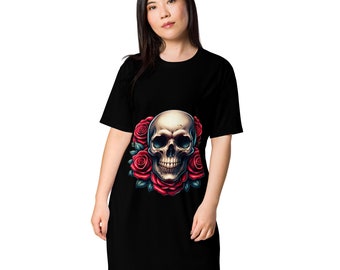 Purple and Black Creepy Goth Skull All Over Print T-shirt Dress Free ...