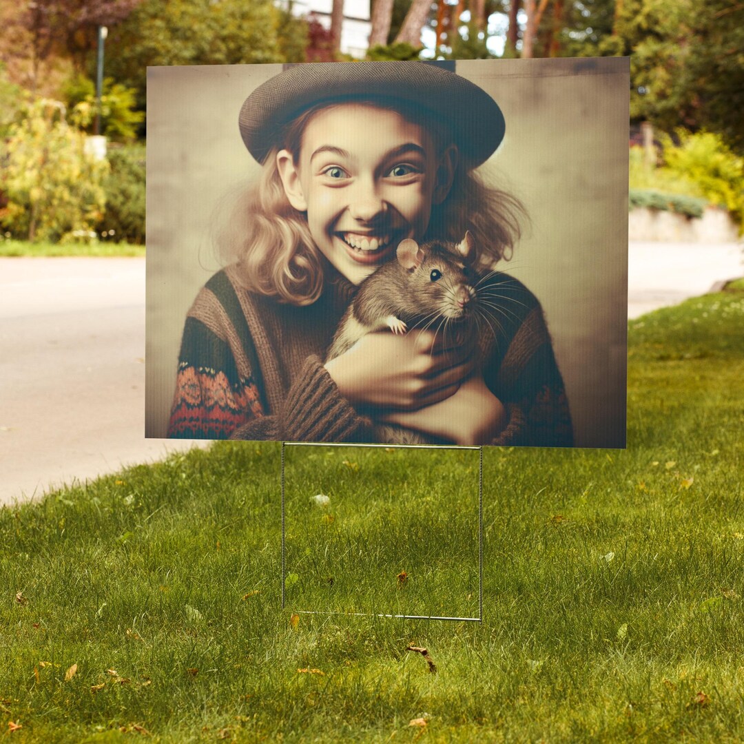 Crazy Girl Hugging a Big Rat | Weird Yard Sign - Etsy