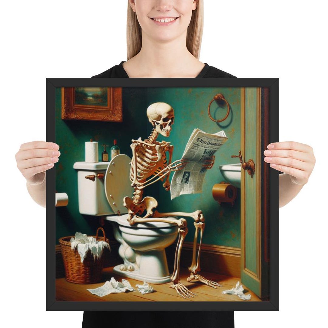 Skeleton Sitting on the Toilet | Funny Bathroom Framed Poster - Etsy