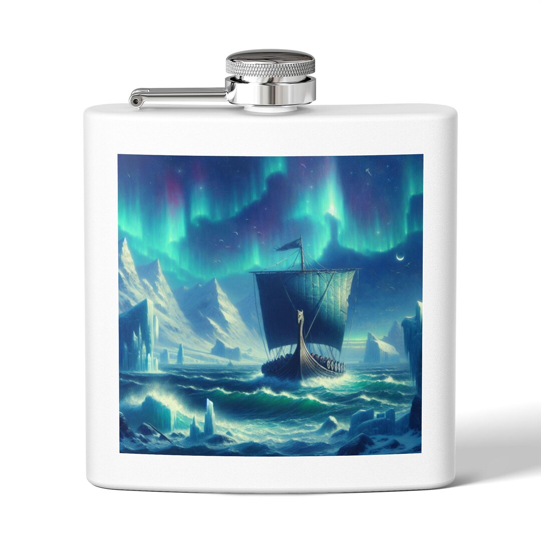 Viking Ship Sailing Through the Arctic Stainless Steel Flask, 6oz ...