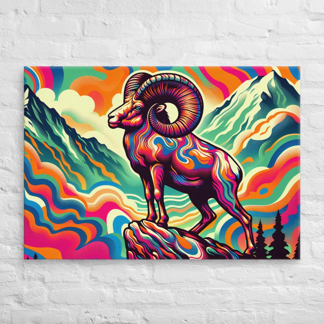 Bighorn Sheep Standing on a Rock | Great Outdoors Themed | Psychedelic ...