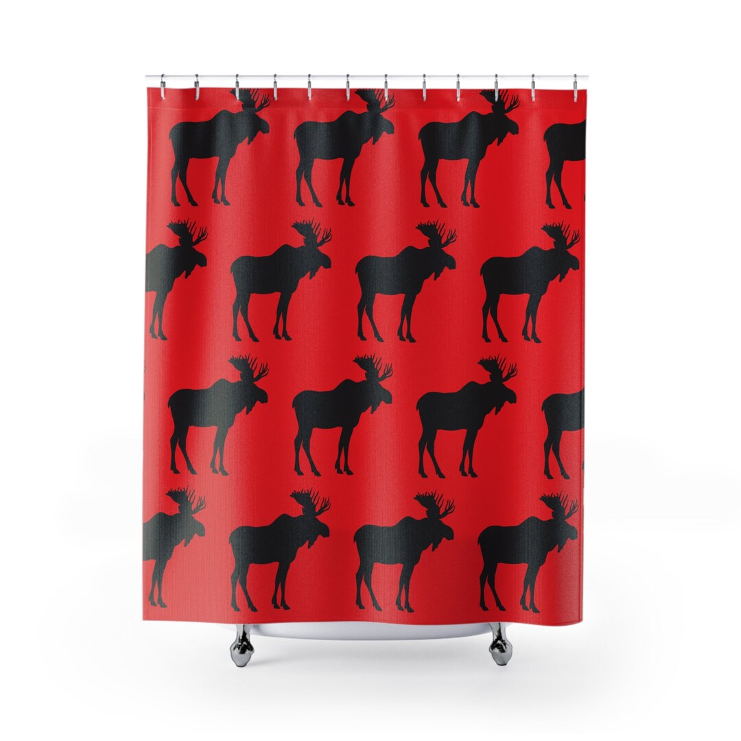 Moose Pattern Rustic Backwoods Themed Red Shower Curtains - Etsy