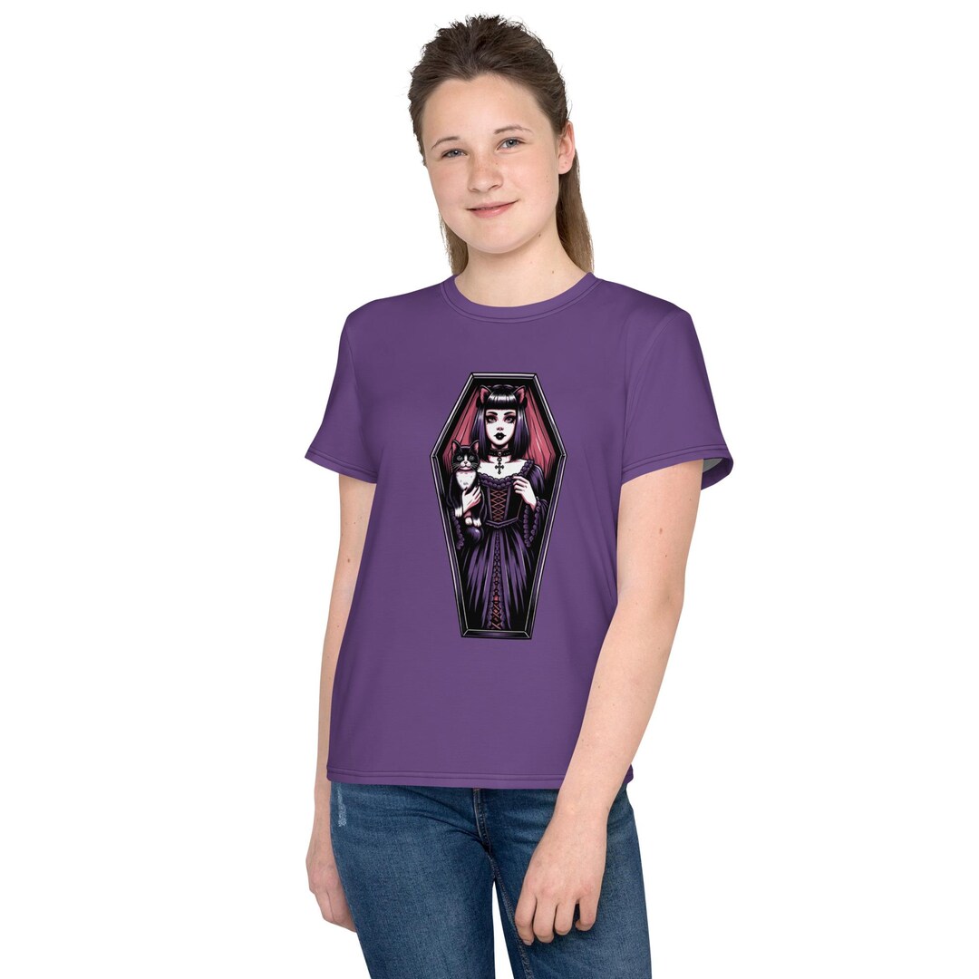 Goth Girl and Her Cat Laying in A Coffin | Goth Dark Purple Youth Crew ...