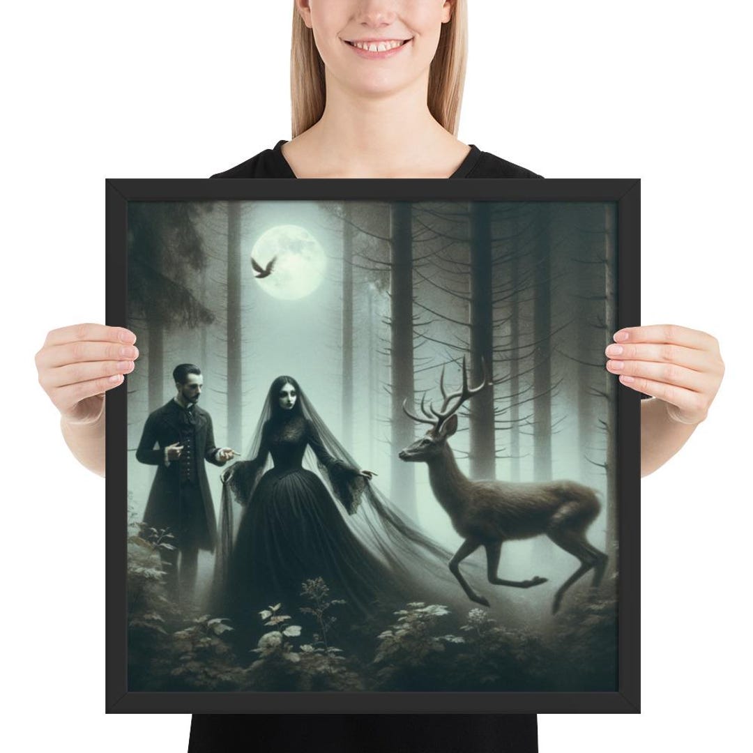 Goth Couple in the Dark Forest | Deer Wall Art | Goth Framed Poster - Etsy