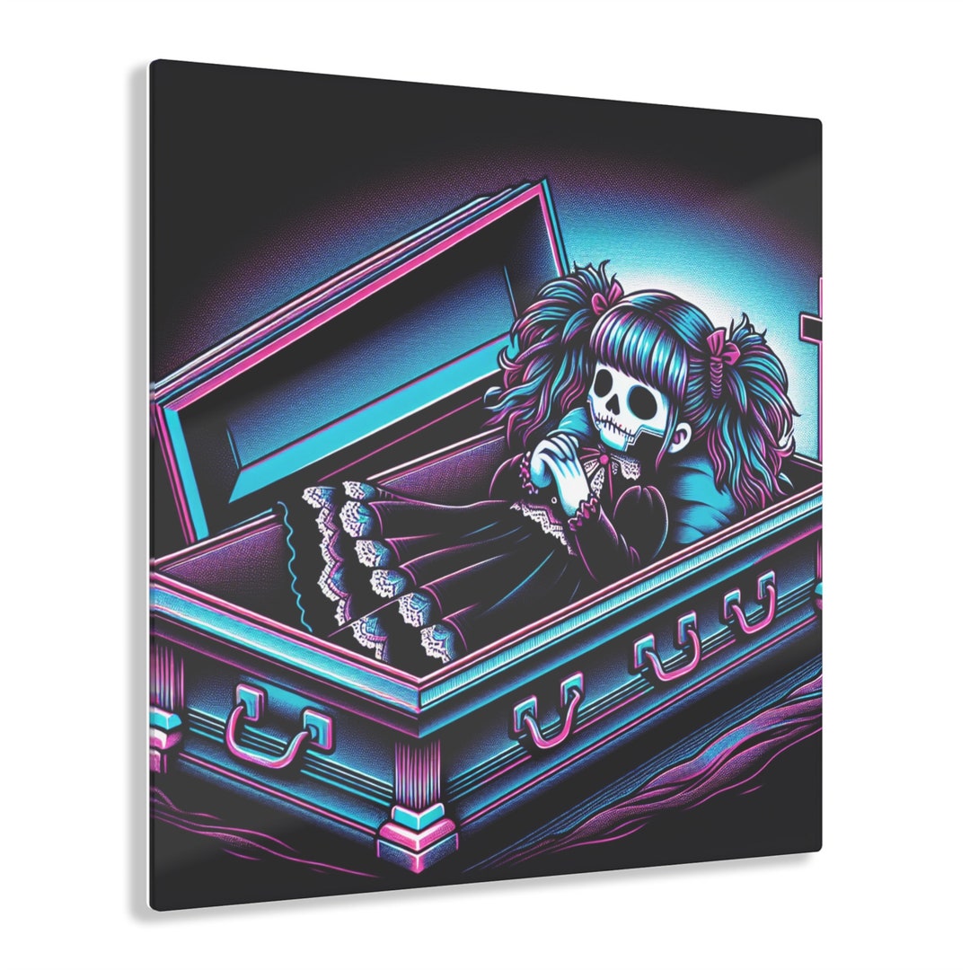 Goth Ghost Girl Resting in Her Casket Synthwave Goth Style Acrylic ...