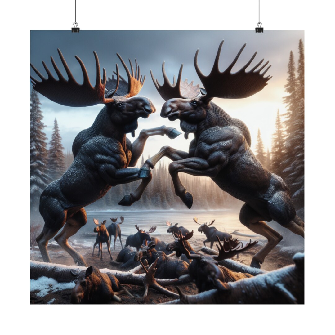 Two Moose Fighting Rustic Matte Posters - Etsy