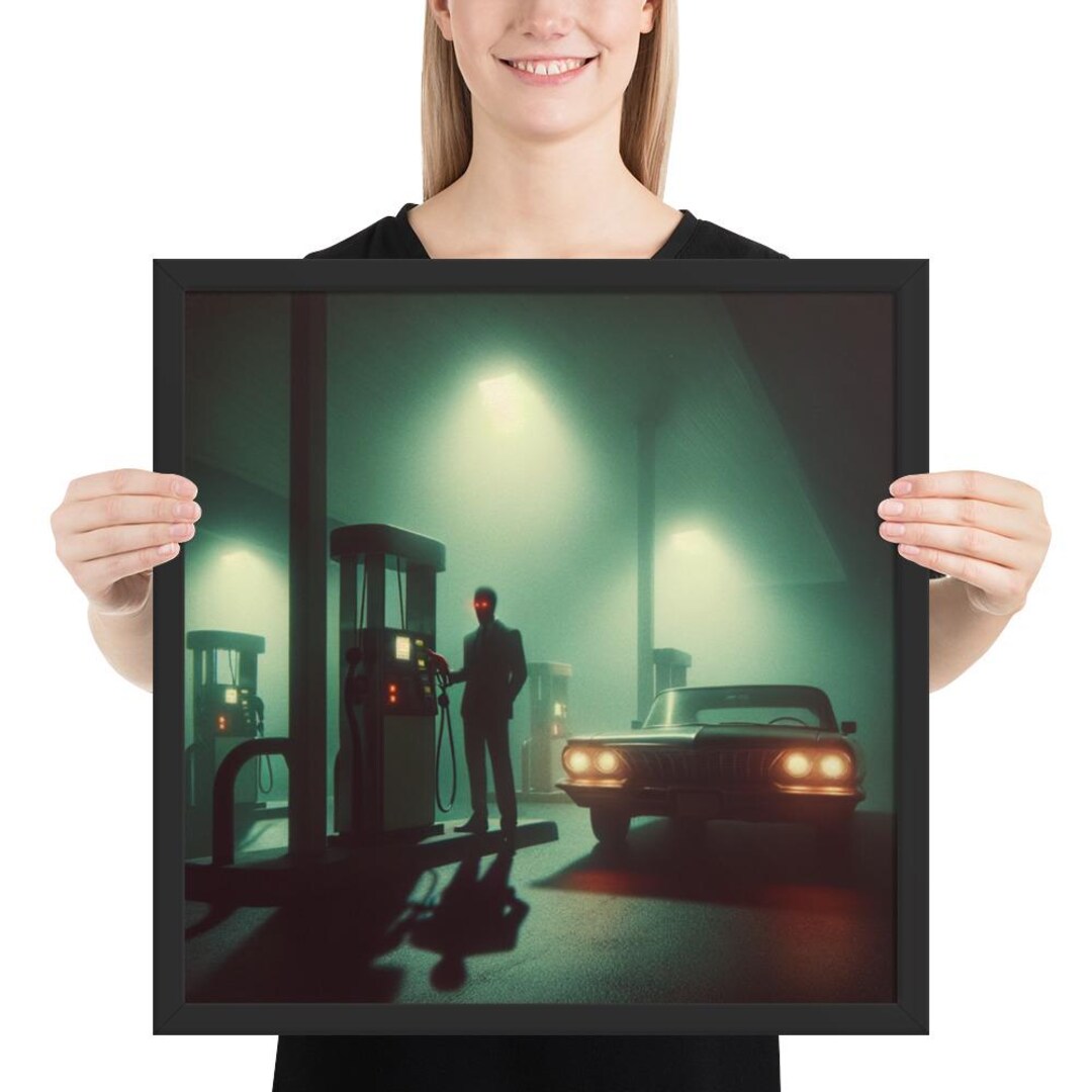 Red Eyed Shadow Demon Getting Gas | Creepy Gas Station Decor Framed ...