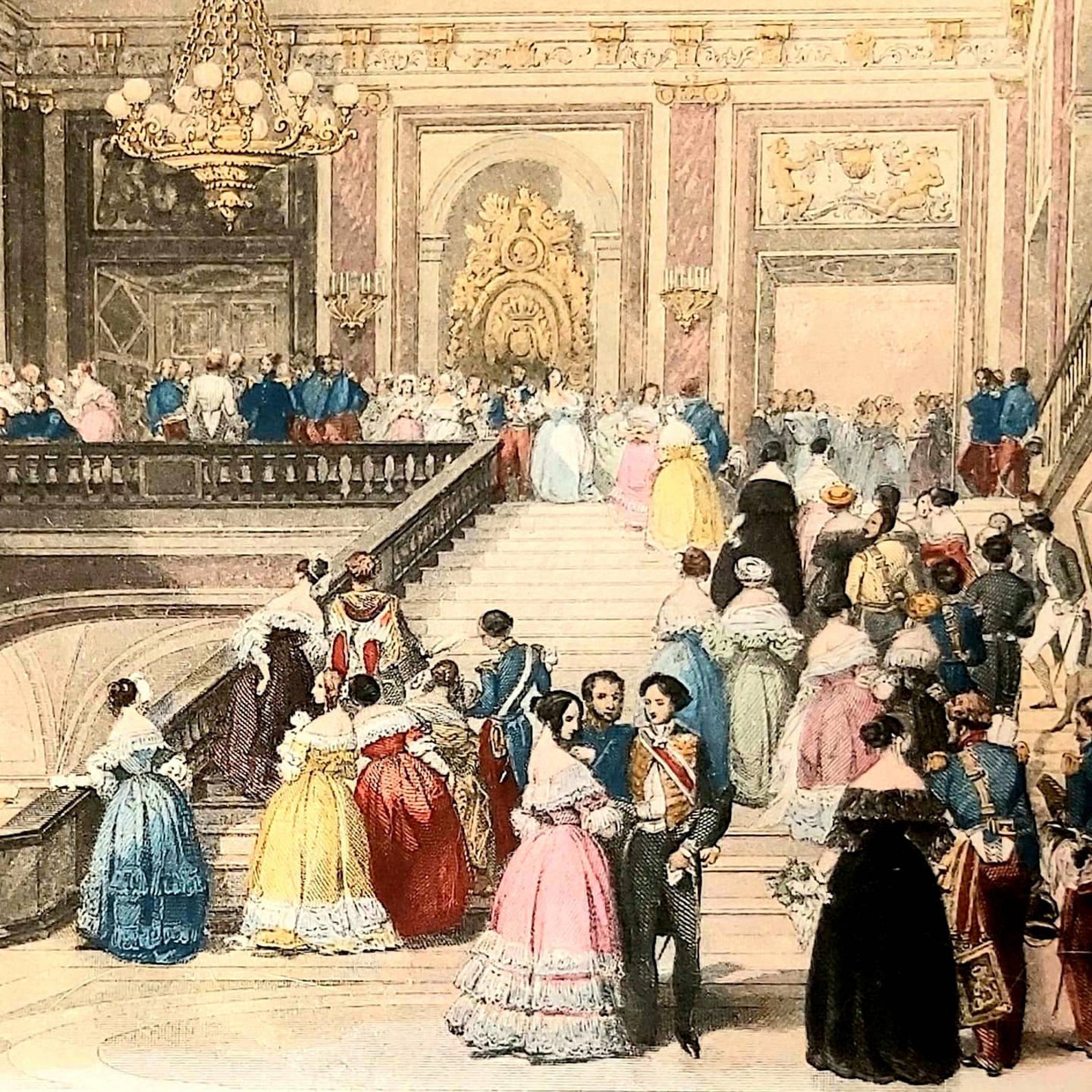 Gravure 19e siècle à l'aquarelle Grand bal au Château de | Etsy
