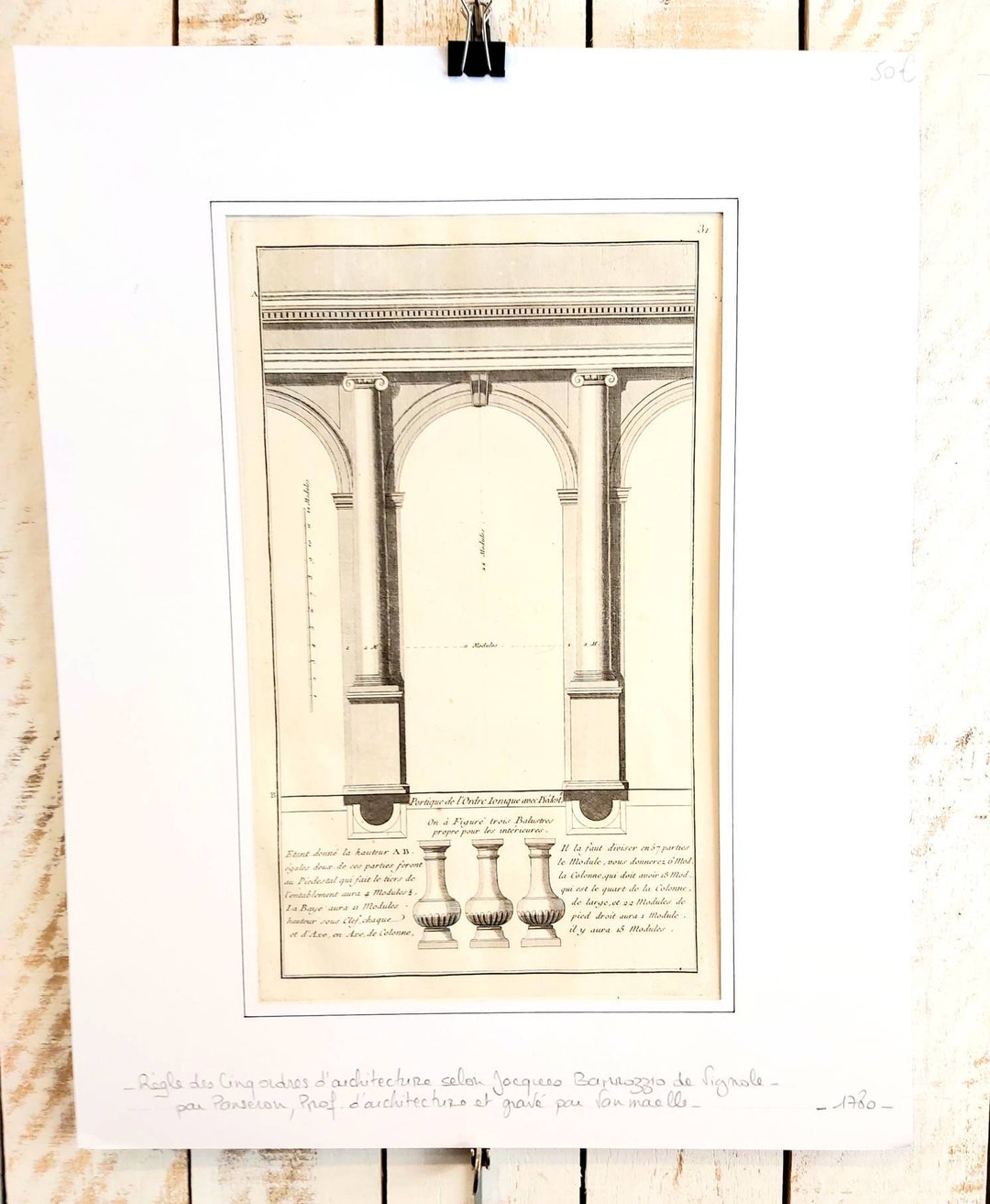 Original Print From the 18th Century Architecture Portico of the Ionic ...