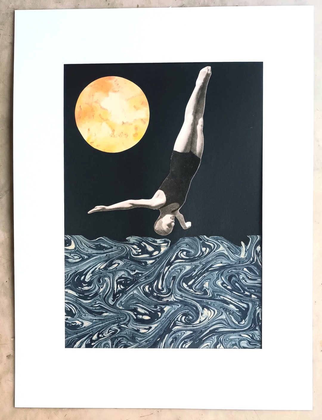 Alcyon II, Plongeon Dans Le Passé Collage Original Sur Papier Noir ...