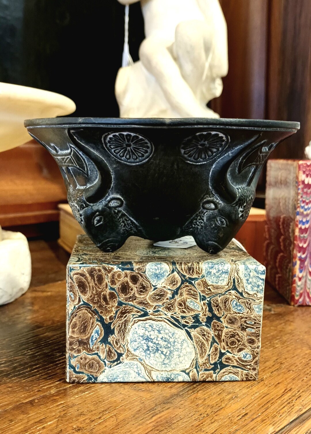 Small Greek Cup in Black Ceramic With Three Feet in the Shape of a Bull ...