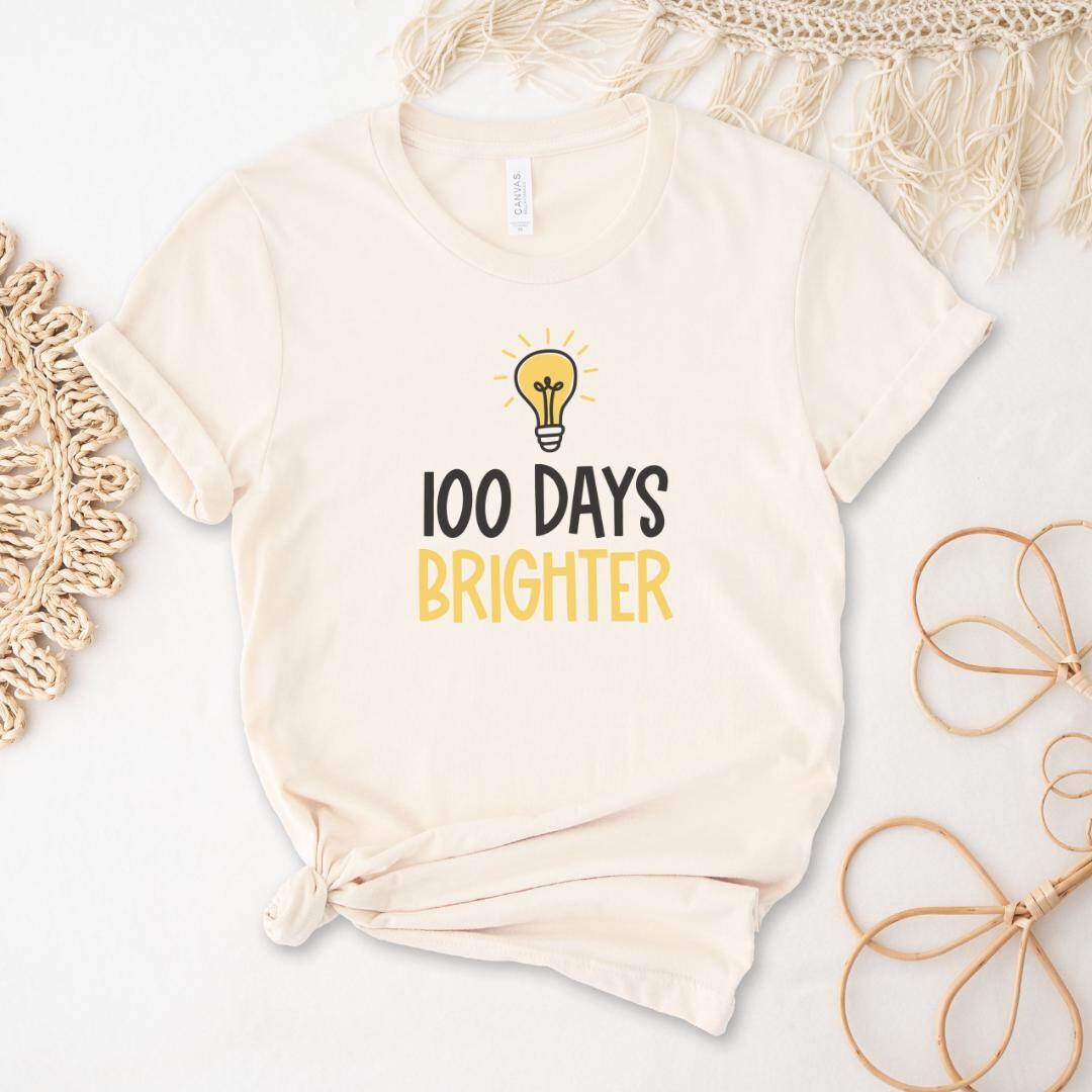 100 Days Brighter Lightbulb 100th Day of School Teacher T-shirt ...
