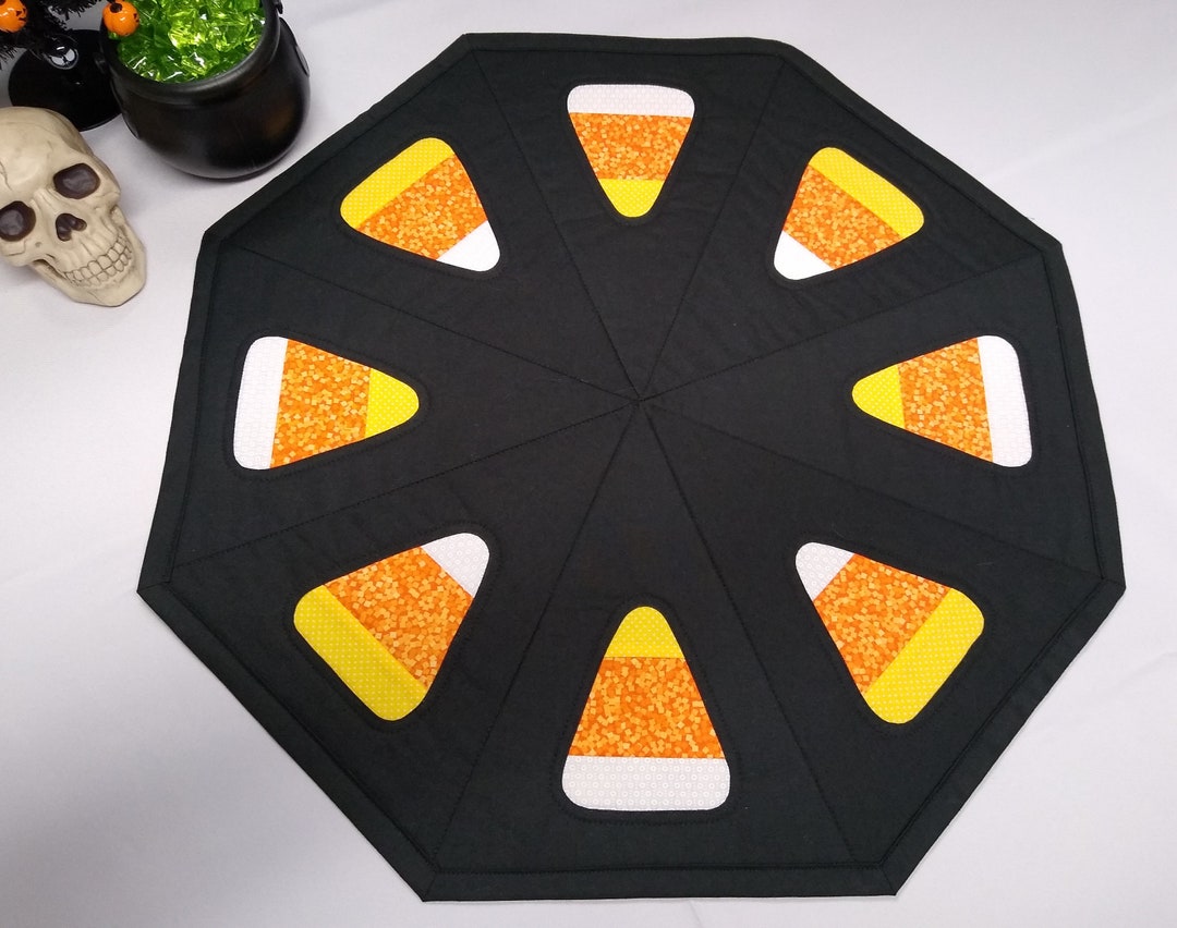 Quilted Halloween Octagon Table Topper. 22.5” Candy Corn Reverse ...