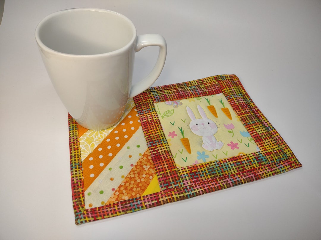 Easter Mug Rug. Quilted, Padded 6.5" X 9.5" Cup and Snack Pad. Holiday ...