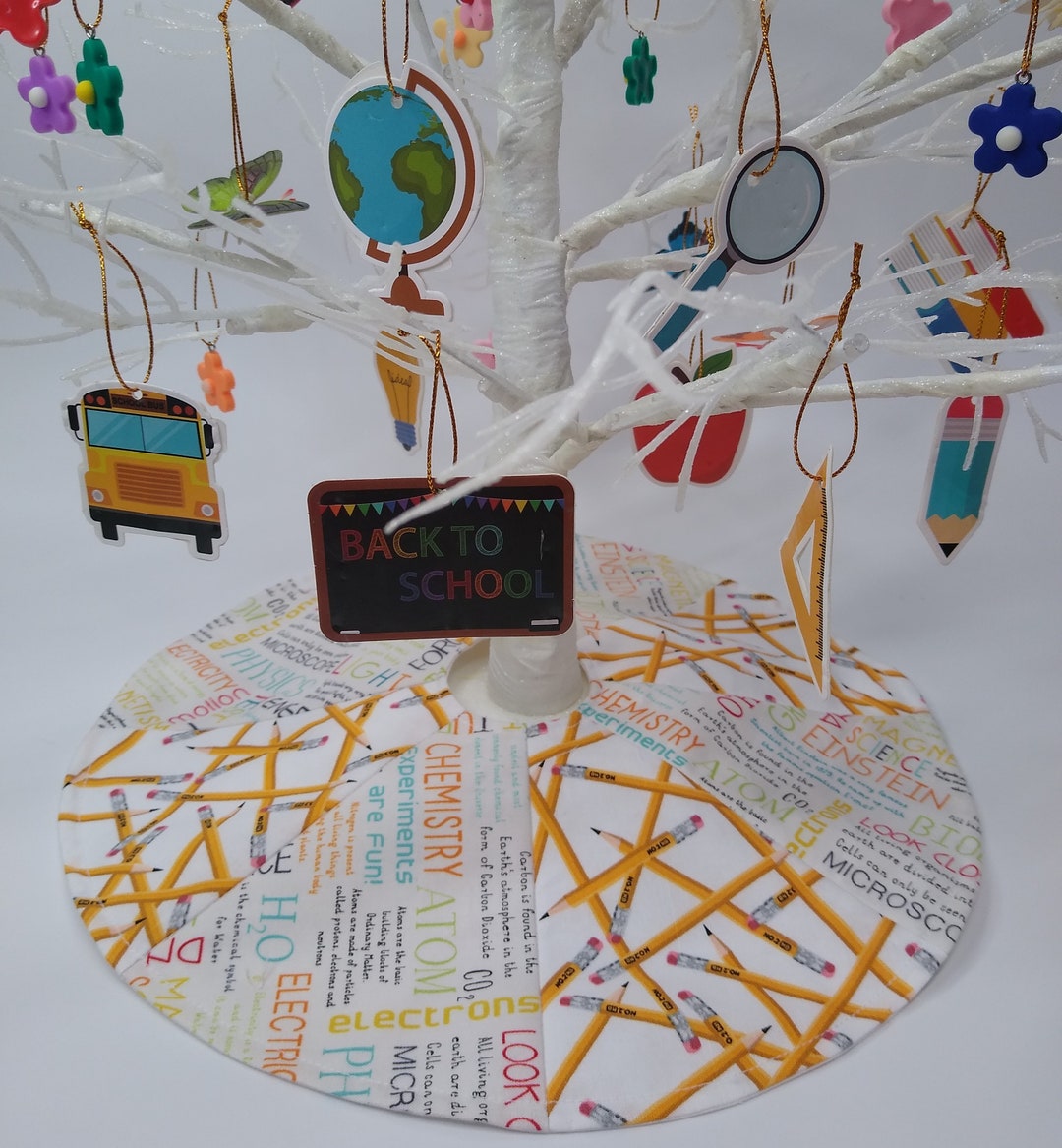 Tabletop Tree Skirts. Fun Back-to-school Themed Print Fabric Round ...