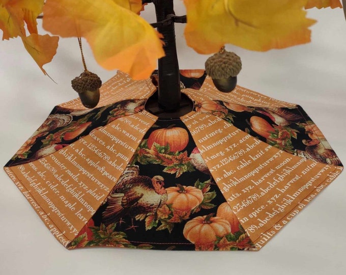 13.5" Octagon Tabletop Fall Mini Tree Skirt. Thanksgiving Turkey and ...