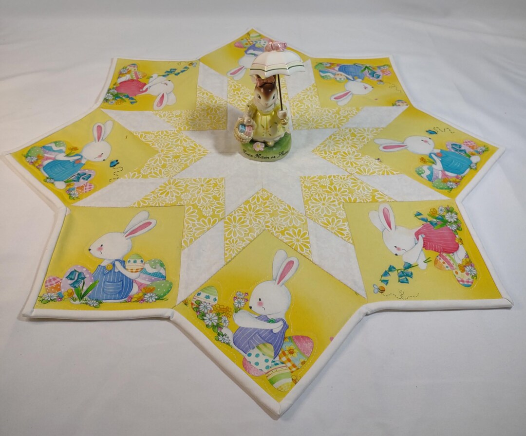 Quilted Easter Table Topper. 8-point Star. 25 Across. Yellow and White ...