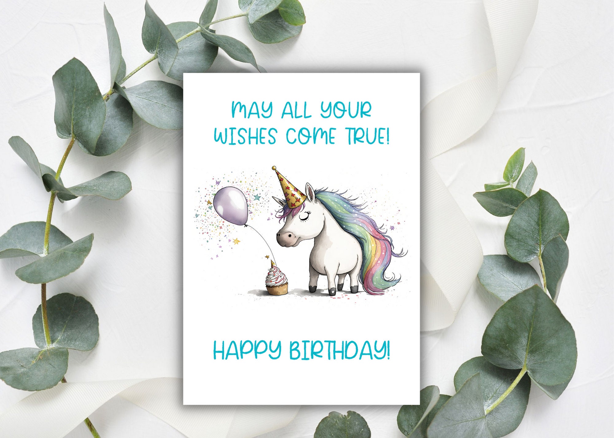 PRINTABLE Unicorn Happy Birthday Card, DIY Print Card, Unicorn Birthday ...