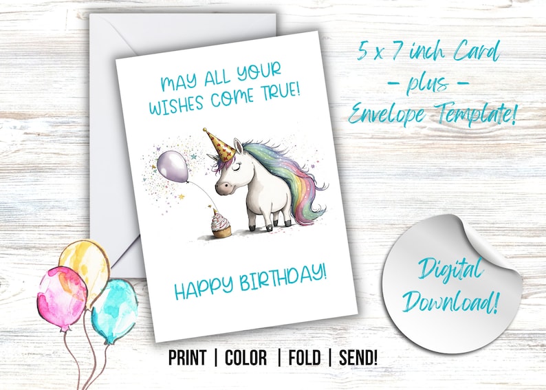 PRINTABLE Unicorn Happy Birthday Card, DIY Print Card, Unicorn Birthday ...