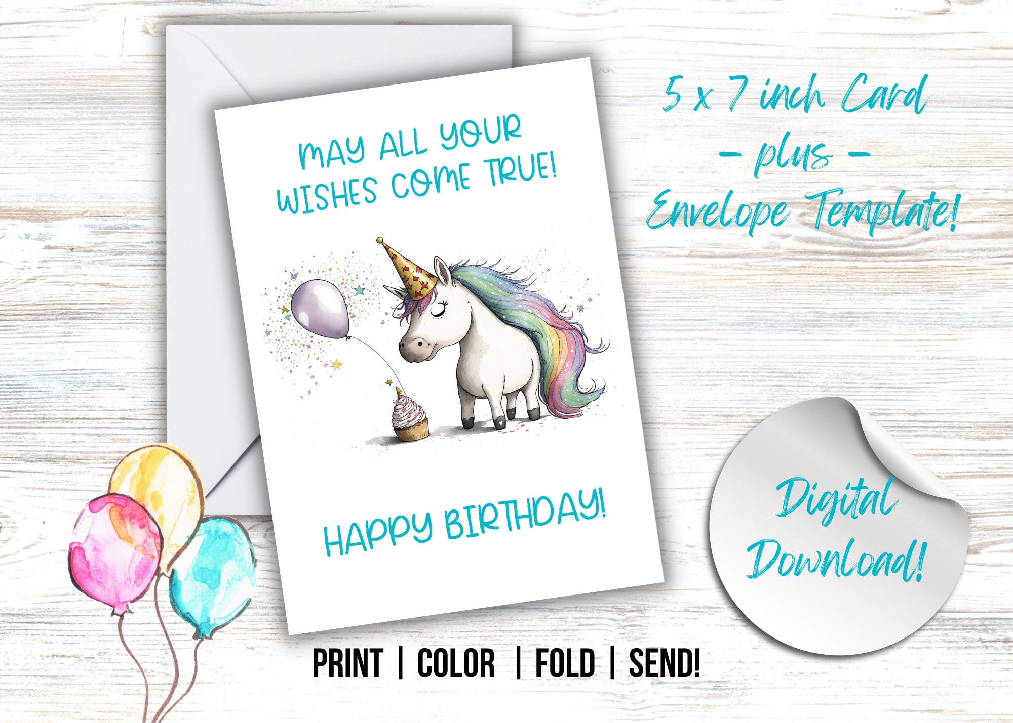 PRINTABLE Unicorn Happy Birthday Card, DIY Print Card, Unicorn Birthday ...