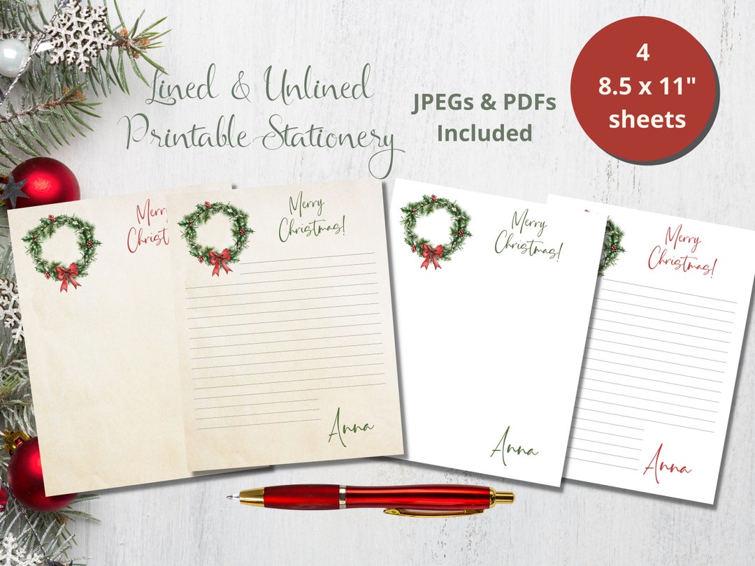 Christmas Printable Stationery, Printable Note Paper, Personal ...