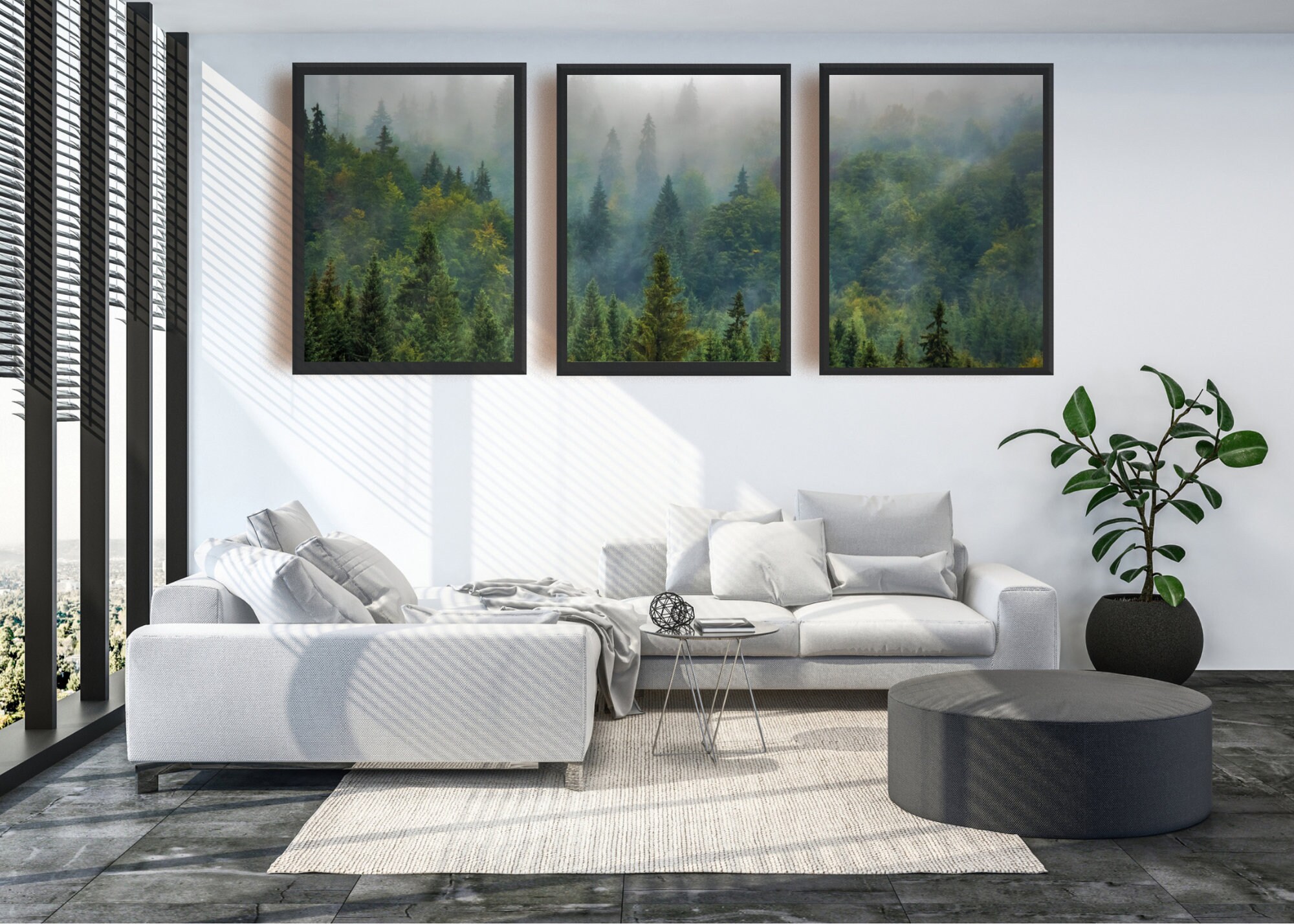 Foggy Forest Print, Forest Printable Wall Art, Misty Forest Print, Set ...