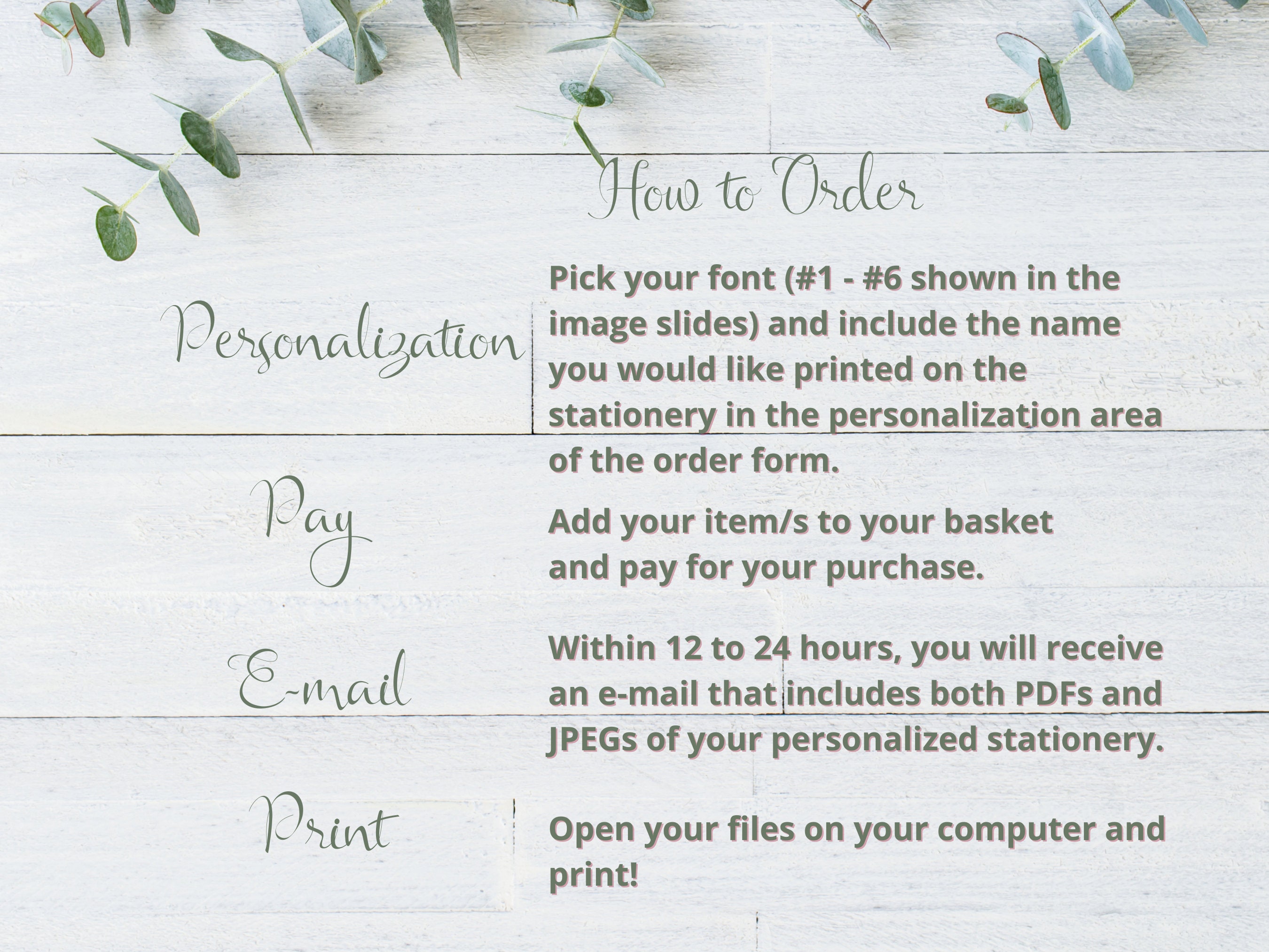 Personalized Printable Stationery, Printable Note Paper, Eucalyptus ...