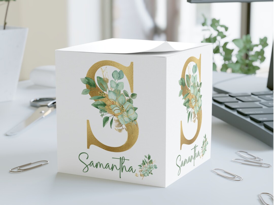 Eucalyptus Monogram Note Cube, Personalized Note Cube, Custom Gift for ...