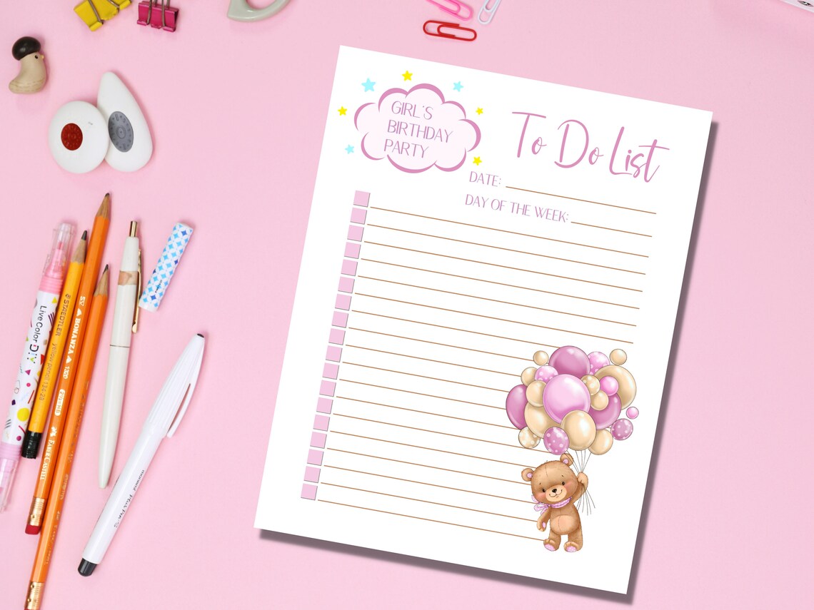 Girl's Birthday Party To-do List, Instant Download To-do List, Party To ...
