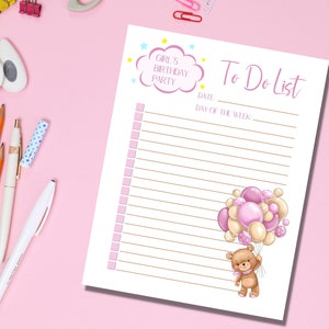 Girl's Birthday Party To-do List, Instant Download To-do List, Party To ...