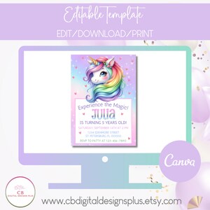 Unicorn Birthday Invitation, Party Invite, Download Printable Canva ...