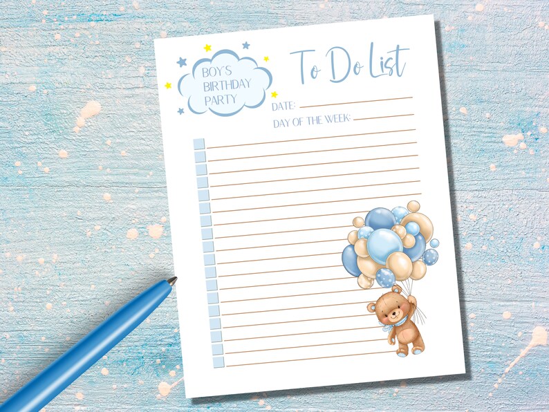 Boy's Birthday Party To-do List, Instant Download To-do List, Party To ...