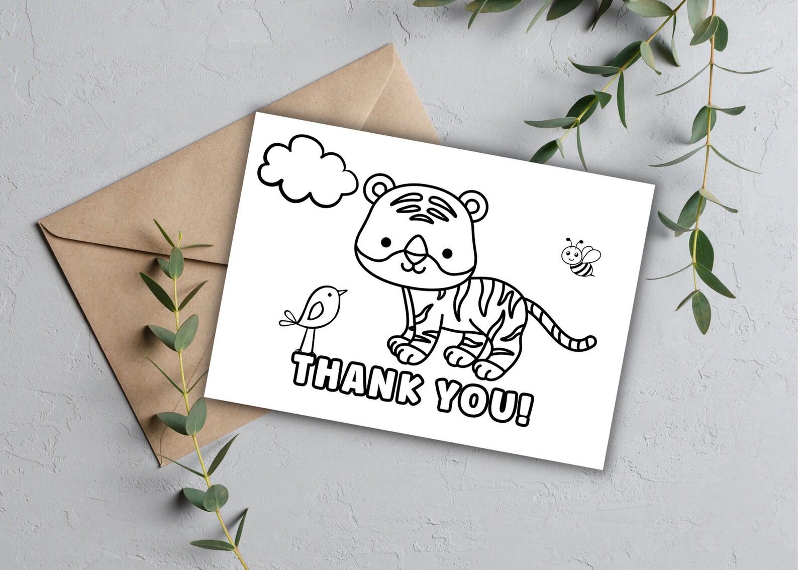 PRINTABLE Thank You Coloring Card, Kid's Thank You, Tiger Thank You ...