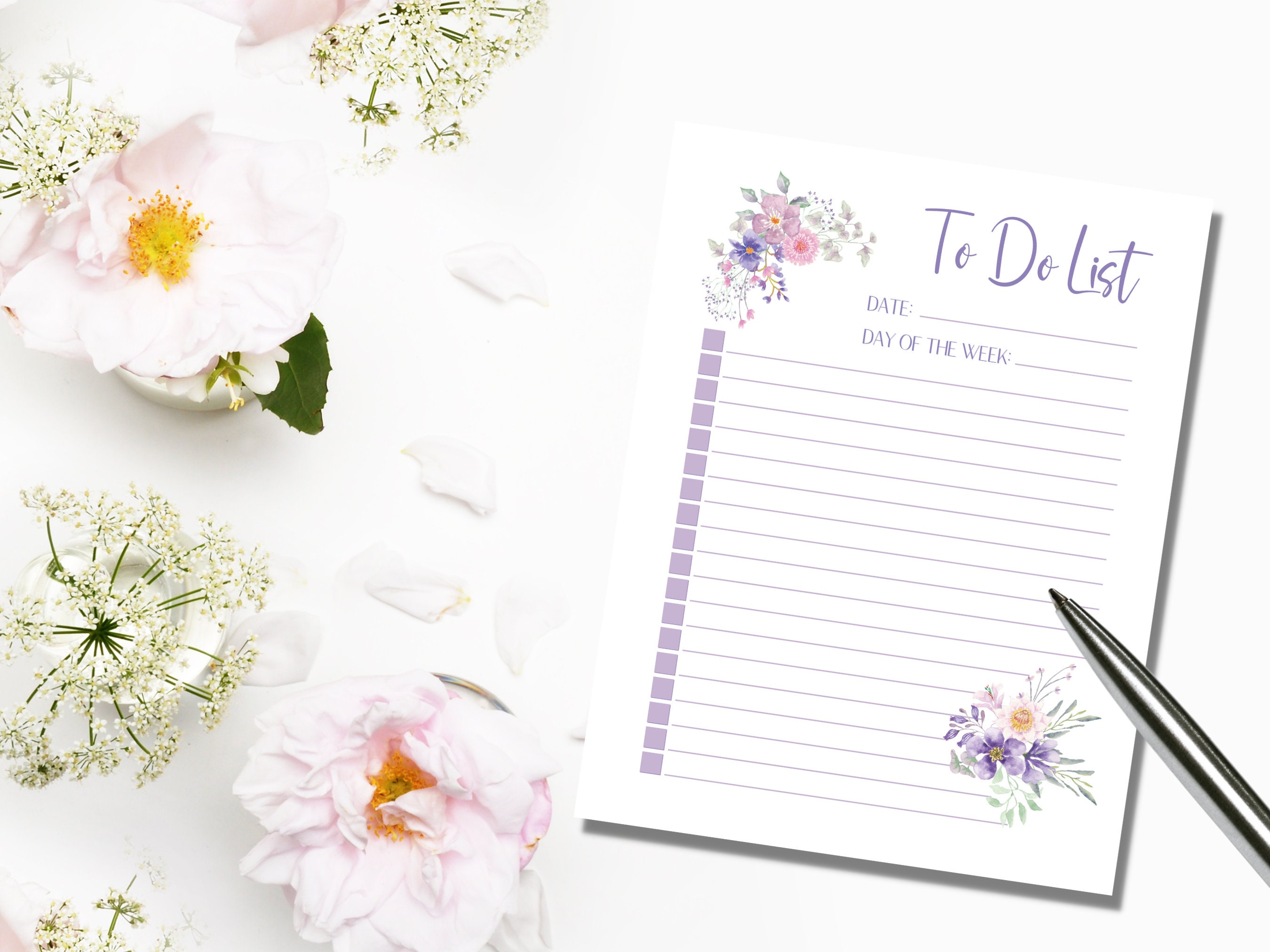 Purple Bouquet To-do List, Instant Download To-do List, To-do List, To ...