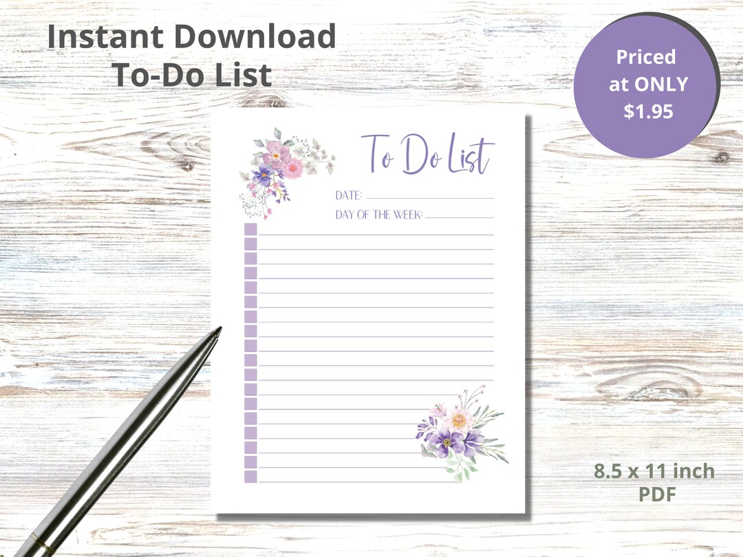 Purple Bouquet To-do List, Instant Download To-do List, To-do List, To ...