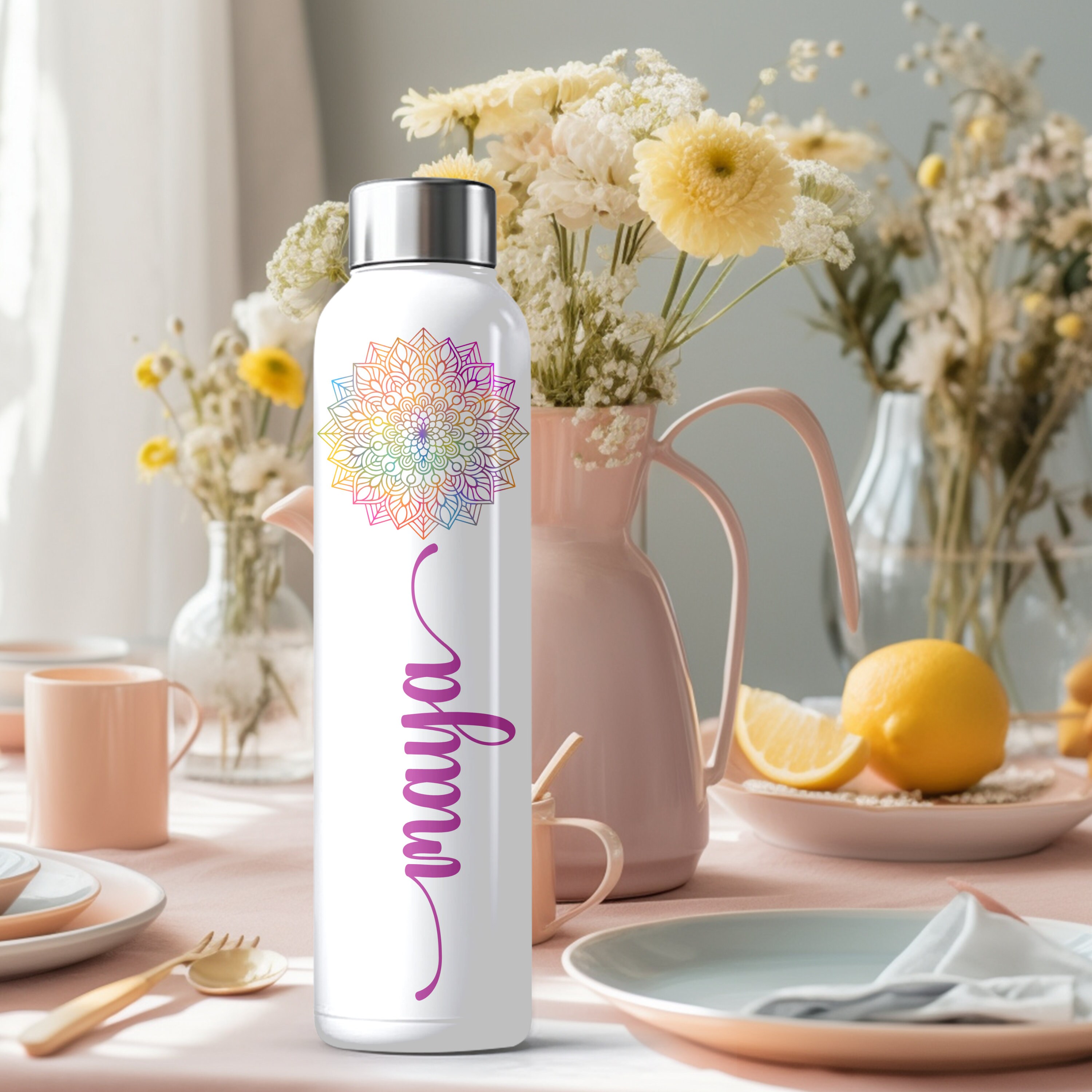 Rainbow Mandala Stainless Steel Water Bottle, Custom Water Bottle, Gift ...