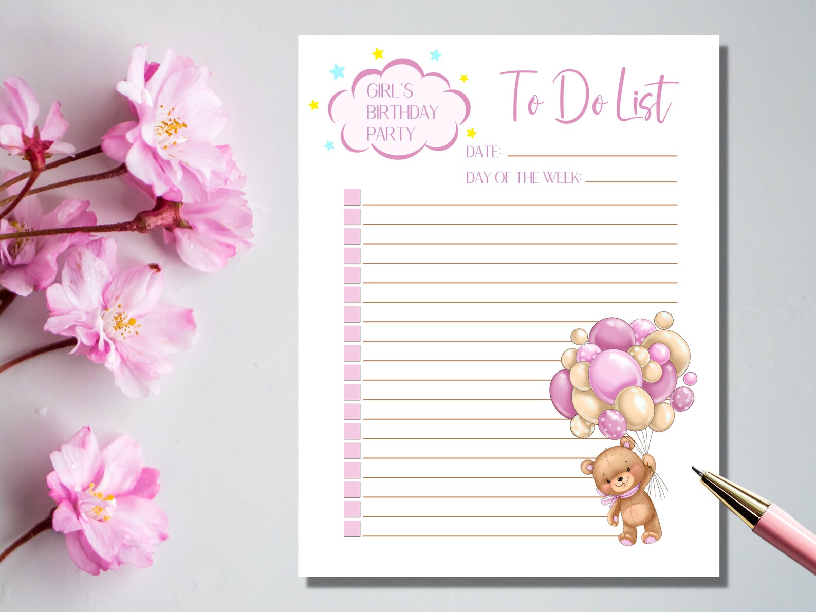 Girl's Birthday Party To-do List, Instant Download To-do List, Party To ...