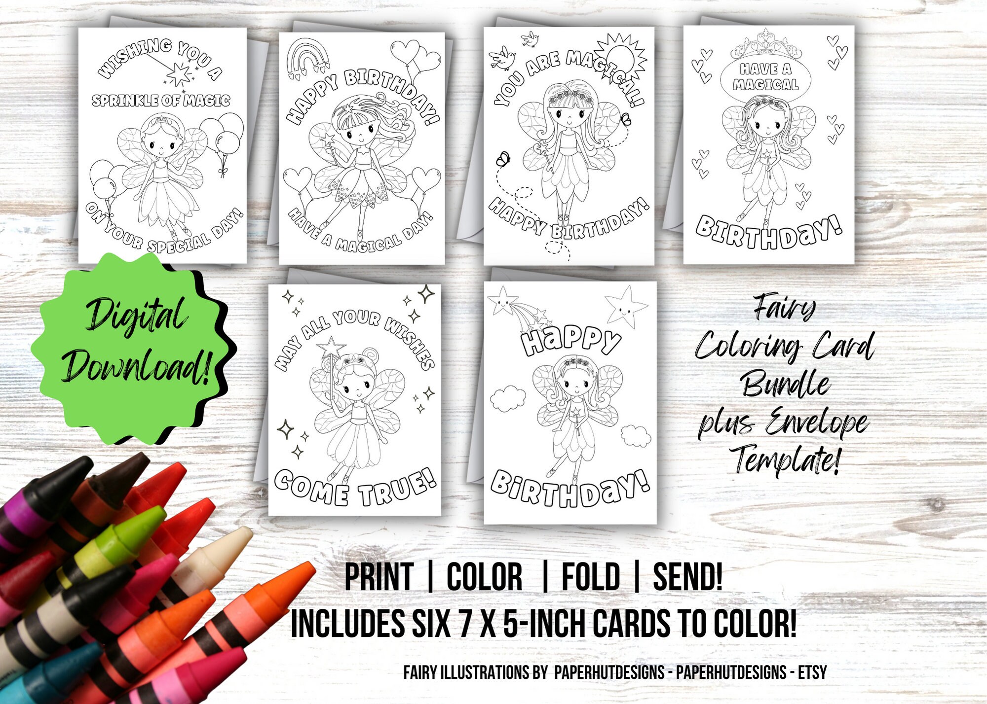 PRINTABLE Fairy Birthday Coloring Card Set, Kid's Birthday Cards, Fairy ...