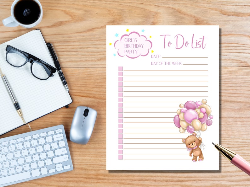 Girl's Birthday Party To-do List, Instant Download To-do List, Party To ...