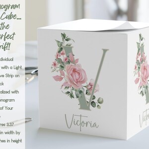 Pink Rose Monogram Note Cube, Personalized Note Cube, Custom Gift for ...