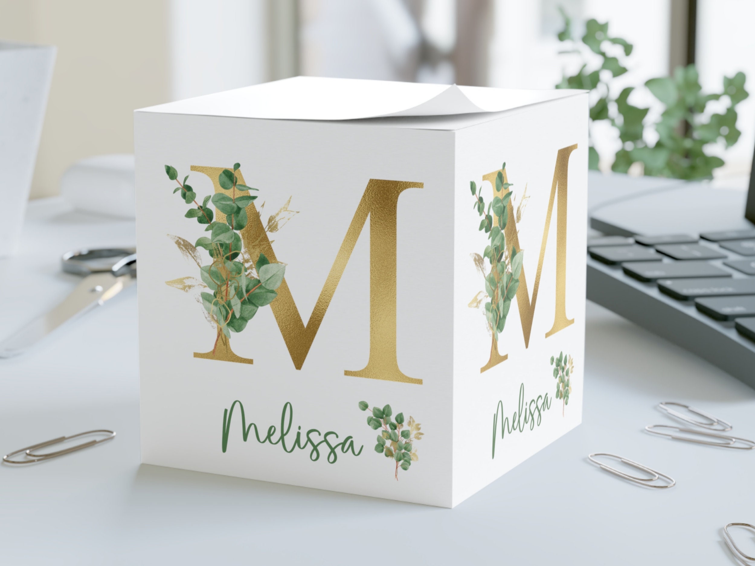 Eucalyptus Monogram Note Cube, Personalized Note Cube, Custom Gift for ...
