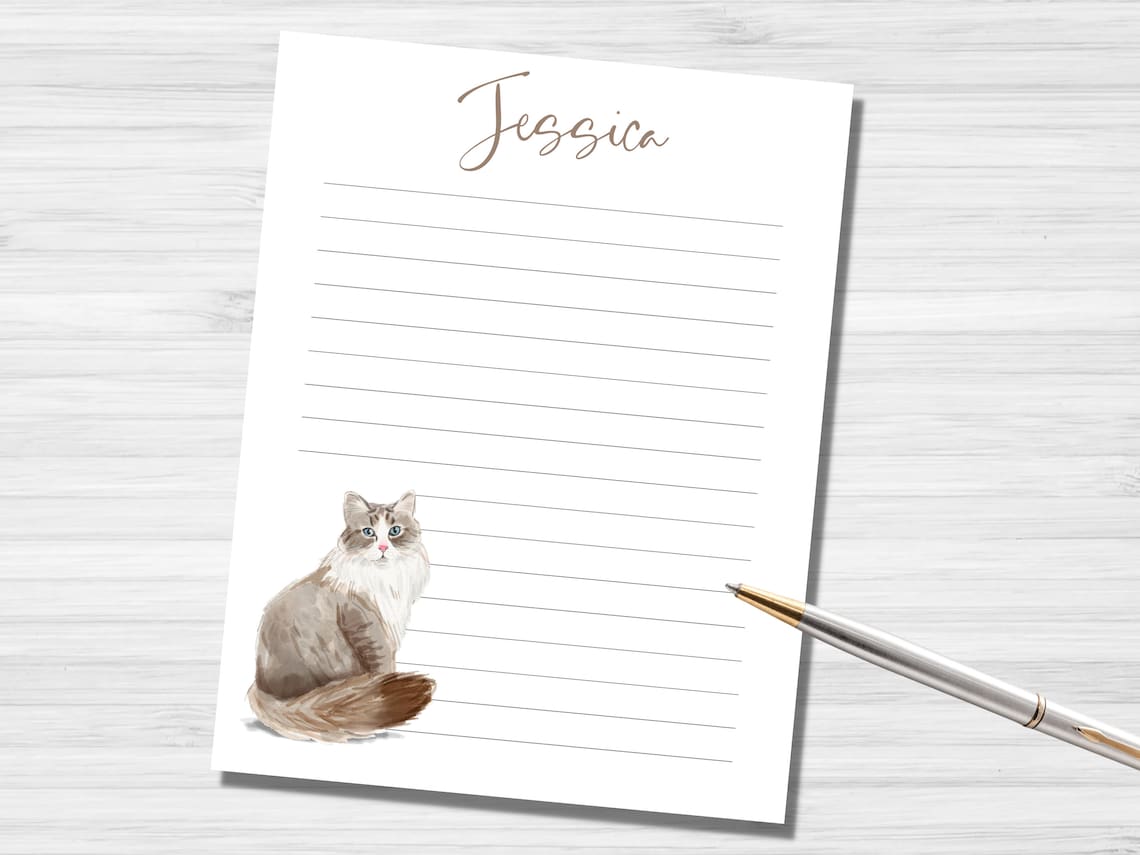 CAT Personalized Printable Stationery, Printable Note Paper, Printable ...