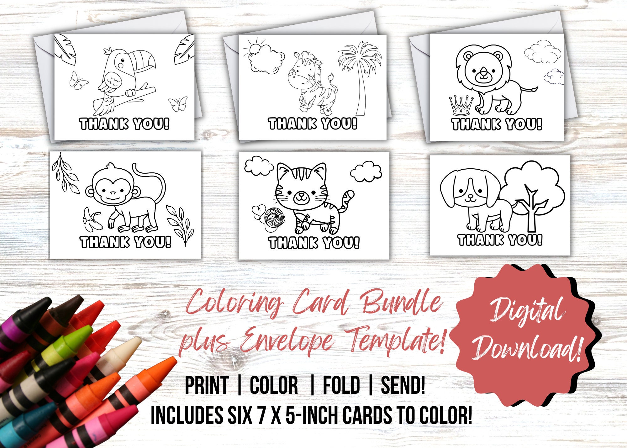PRINTABLE Thank You Coloring Card Set, Kid's Thank You Notes, Thank You ...