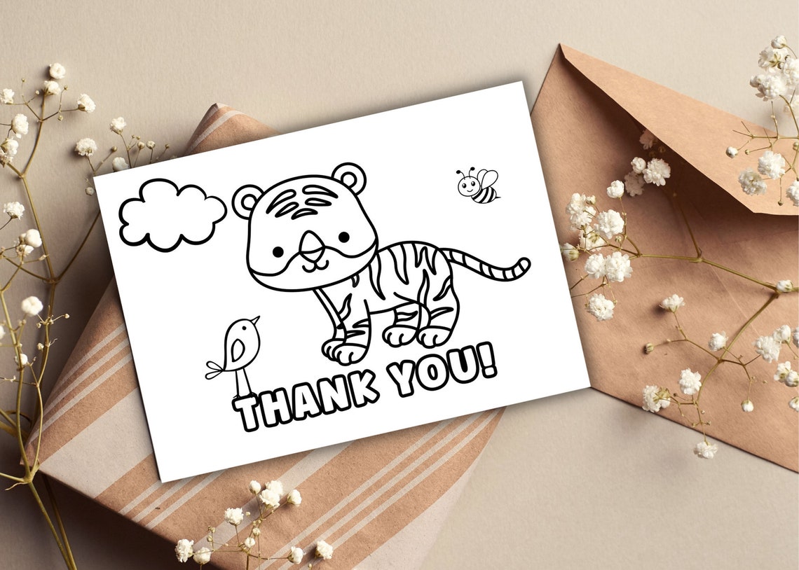 PRINTABLE Thank You Coloring Card, Kid's Thank You, Tiger Thank You ...