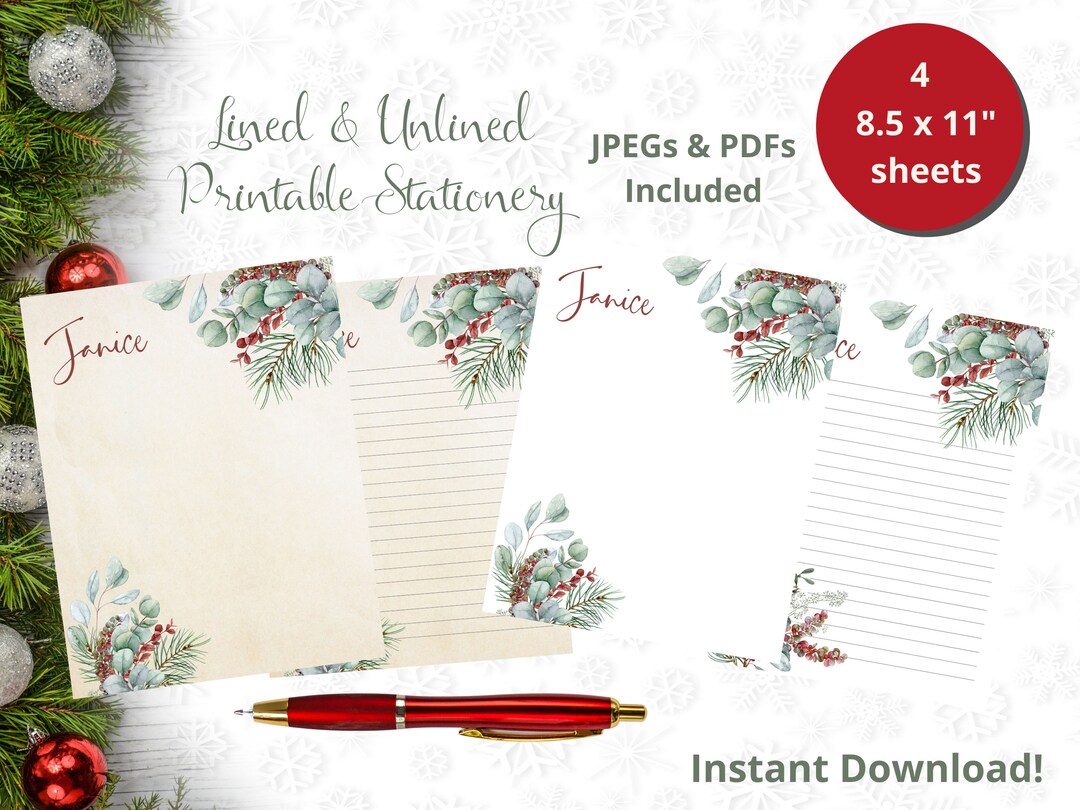 PERSONALIZED Christmas Printable Stationery, Printable Note Paper ...