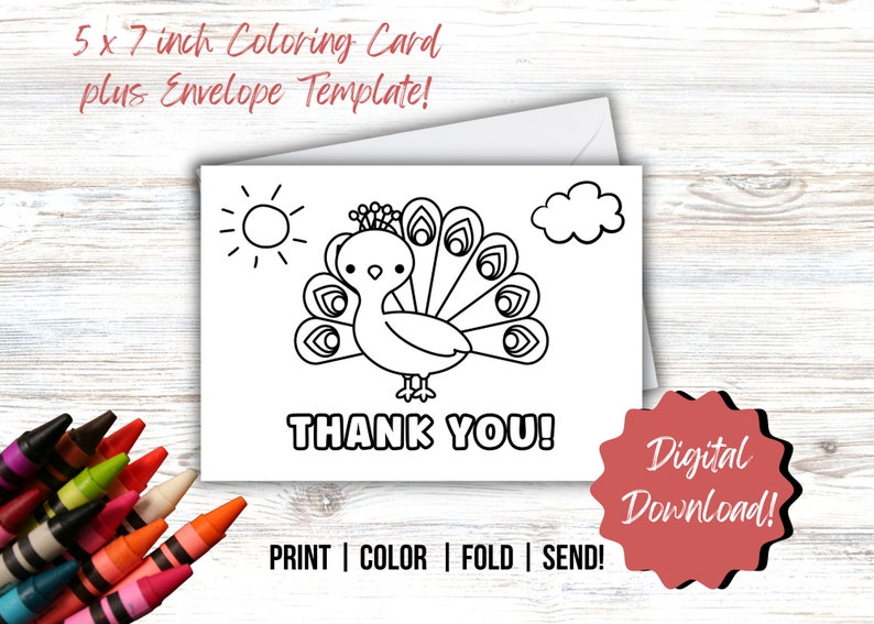 PRINTABLE Thank You Coloring Card, Kid's Thank You, Elephant Thank You ...